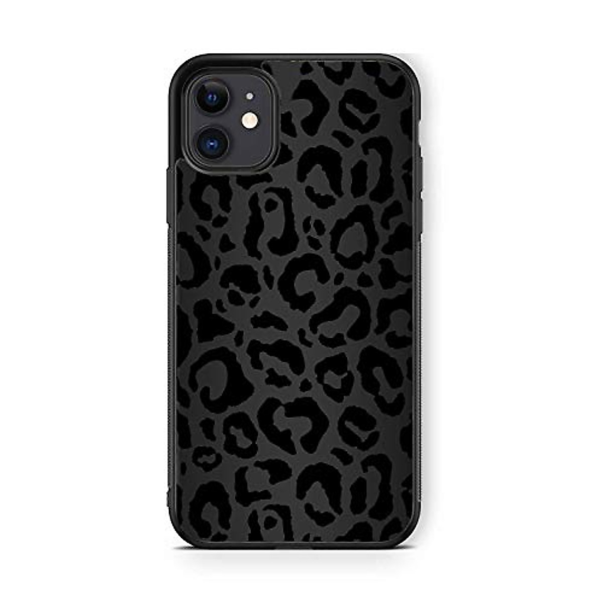 XUNQIAN Compatible for iPhone 12 Case, iPhone 12 Pro Case, Black Leopard Cheetah Animal Skin Print Art Thin Soft Black TPU +Tempered Mirror Protective Case for Apple 12/12 Pro (for iPhone 12/12 Pro)