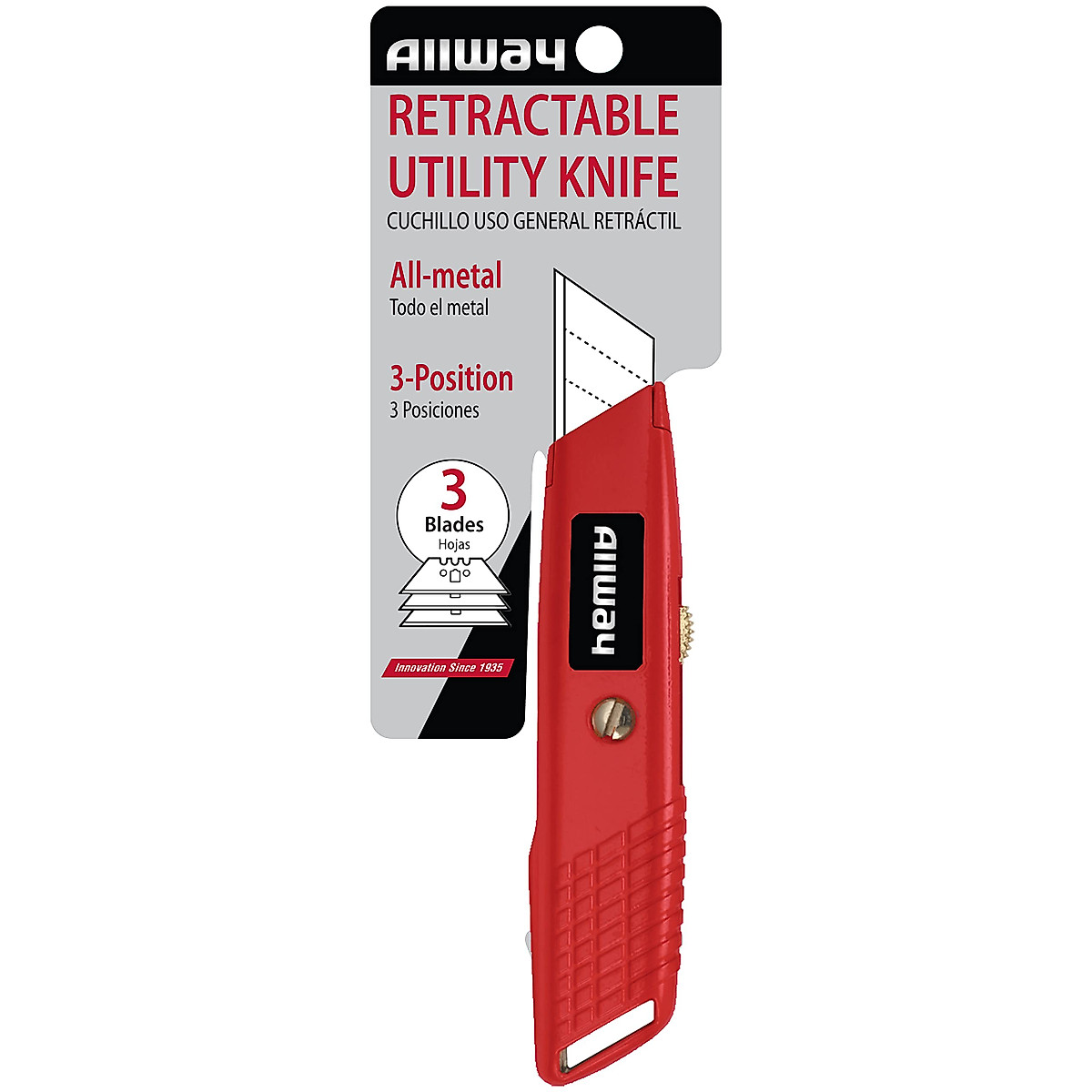 ALLWAY SLK Retractable Utility Knife with Steel Slider and 3 Blades