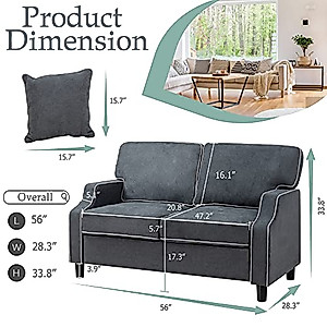 Meilocar 56" Loveseat Couch, Modern Upholstered Love Seats with Armrest and Two Pillows, Small Double Sofa for Bedroom, Apartment, Office and Small Spaces (Blue Gray)