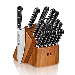Cangshan TV2 Series 1023053 Swedish 14C28N Steel Forged 17-Piece Knife Block Set, Acacia