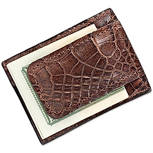 Brown Genuine Alligator Leather Magnetic Money Clip Wallet