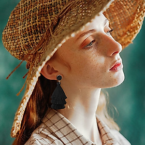 CASSIECA Tassel Statement Earrings for Women Clip On Drop Earrings Colorful Bohemian Tiered Tassel Druzy Dangle Drop Earrings Non Piercing Jewelry Birthday Christmas Valentines Day Gift