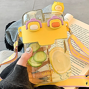 JQWSVE Kawaii Water Bottle - 26oz Cute Water Bottles with Straw and Stickers Double Drinking Water Bottle Portable Leakproof Sports Water Bottle for Outdoor Sports Travel