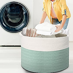 MXMHOME Large Woven Rope Basket With Handles Basket for Blankets for Living Room Large Baby Cat Dog Toy Storage Basket Wicker Woven Big Round Laundry Basket Hamper (23.6”x14.1”), XXXL, Green