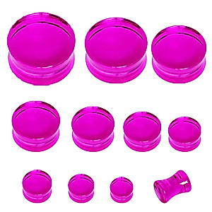Pierced Owl Purple UV Acrylic Transparent Double Flared Saddle Plug Gauges, Sold as a Pair (25mm (1"))