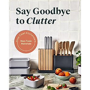 Caraway 14-Piece Kitchen Prep Set - Kitchen Knife Set & Wooden Utensil Set - Made With Premium German Steel Blades & FSC-Certified Birch Wood - Non-Toxic Materials - Includes Organizer - Cream