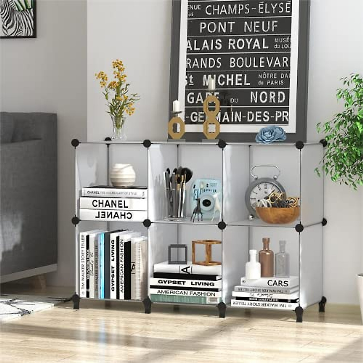 Wolizom Cube Storage Organizer, 6-Cube Semitransparent Closet Storage Shelves, Modular Units, Closet Cabinet, Portable DIY Plastic Book Shelf Shelving for Bedroom, Office, Living Room (12"X12"X12")