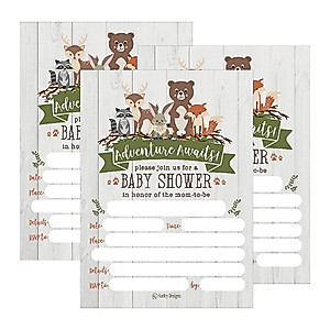 Hadley Designs 25 Cute Rustic Woodland Forest Invitations, 25 Books for Request Cards, Sprinkle Invite for Toddlers, Bring A Book Instead Of A Car, Invitation Inserts for Baby Shower