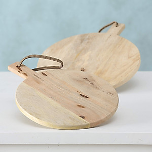Gastro Chic Cutting Boards, Set of 2, Paddle Shaped, Rustic Mango Wood, Stitched Leather Hanging Straps, Food Safe, Each Over 1 Ft (17.25 and 15.25 Inches Long)