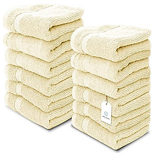 White Classic Luxury Hand Towels | 6 Pack Luxury Cotton Washcloths | 12 Pack Bundle (Beige)