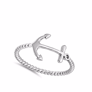 Anchor Bali Rope Band Fashion Cross Ring New .925 Sterling Silver Size 11