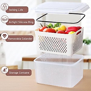 6 Pack Fruit Storage Containers for Fridge with Colander, Food Organizer Container for Keep Vegetables Berries Stay Fresher Longer BPA-Free Dishwasher & Microwave Safe