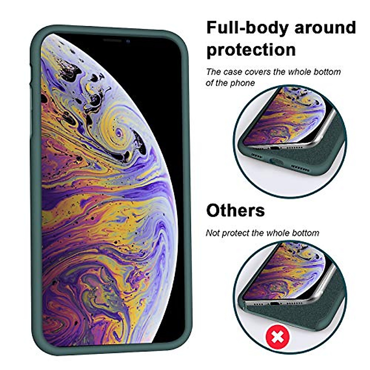 iPhone Xs Max Case, Anuck Soft Silicone Gel Rubber Bumper Case Anti-Scratch Microfiber Lining Hard Shell Shockproof Full-Body Protective Case Cover for Apple iPhone Xs Max 6.5" 2018 - Pine Green