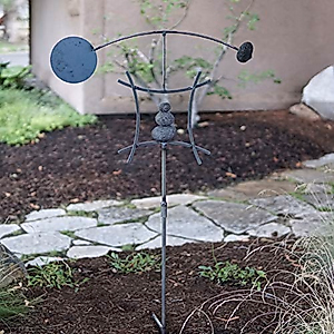 Aura Life Zen Garden Spinner Kinetic Wind Sculpture | Balanced Arch Yard Decor with Rock Cairn and Stake | Relaxing Metal Art Wind Vane Sculptures | Handmade (Bare Steel)