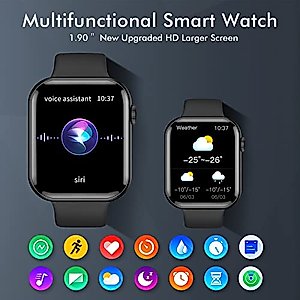 1.90'' with Smart Watches for Men(Answer/Make Calls), Fitness Tracker with Heart Rate Monitor/Bluetooth Call/Text Message/Sleep Monitor/Step Counter/IP68 Waterproof, Smart Watch for Android iOS Phones