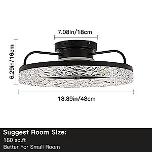 OPFLI Ceiling Fan with Led Lights,Semi Flush Mount Low Profile Fan Light,Dimmable 3 Color,6 Speeds Round Bladeless Ceiling Fan for Kitchen Dining Kids Room