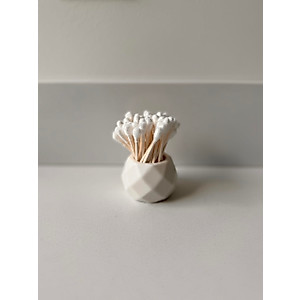 Home Haven Decorative Qtip Holder - Classic White Oval Design - Q Tip Holder for Bathroom, Floss Pick Holder, Flosser Holder, Q-tip Holder, Q Tips Holder, Qtips Holder, Adorable 2" Qtip Jar