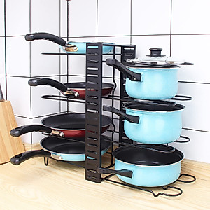 Pot and Pan Organizer for Cabinet – Generic Adjustable 8 Tiers Pots and Pans Organizer Under Cabinet - Expandable Pots Lid Holder Kitchen Cabinet Kitchenware Organizer and Storage