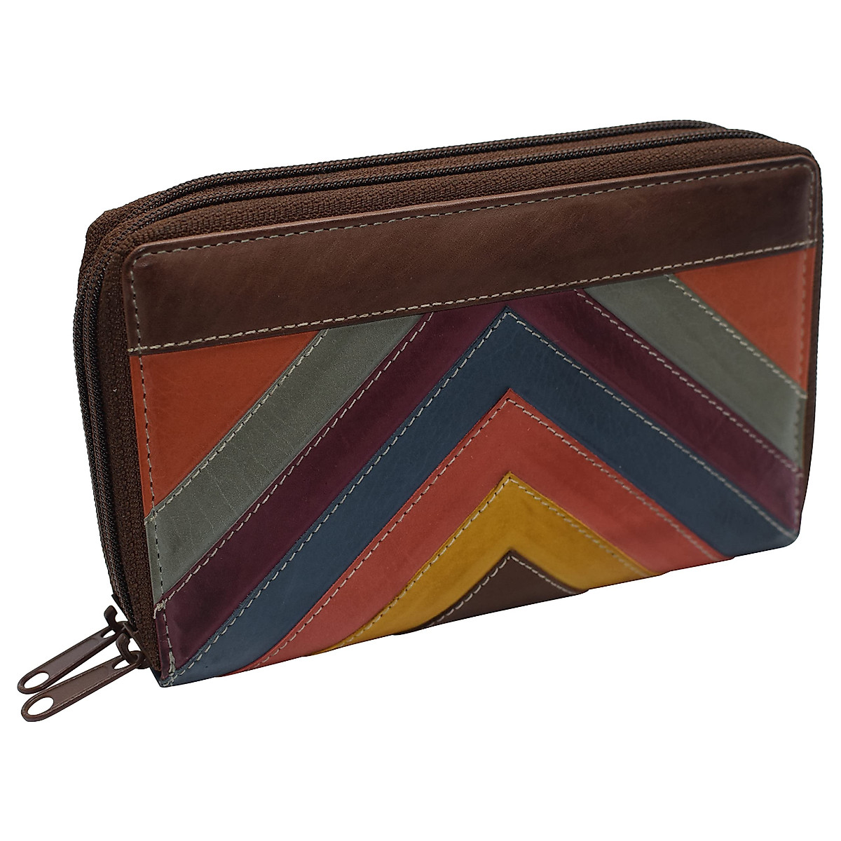 Swiss Marshall Women's RFID Blocking Double Zipper Smartphone Leather Wallet with Removable Checkbook Holder (Multicolor)