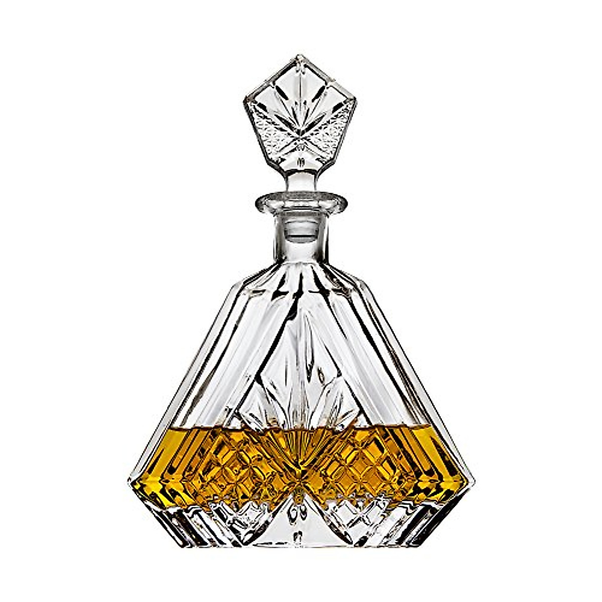 Whiskey Decanter Set with 2 Old Fashioned Whisky Glasses for Liquor Scotch Bourbon or Wine - Irish Cut Triangular Clear