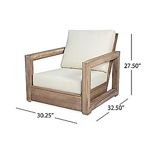 Christopher Knight Home Sammy, Brown and Beige Outdoor 4 Seater Acacia Wood Chat Set with Water Resistant Cushions