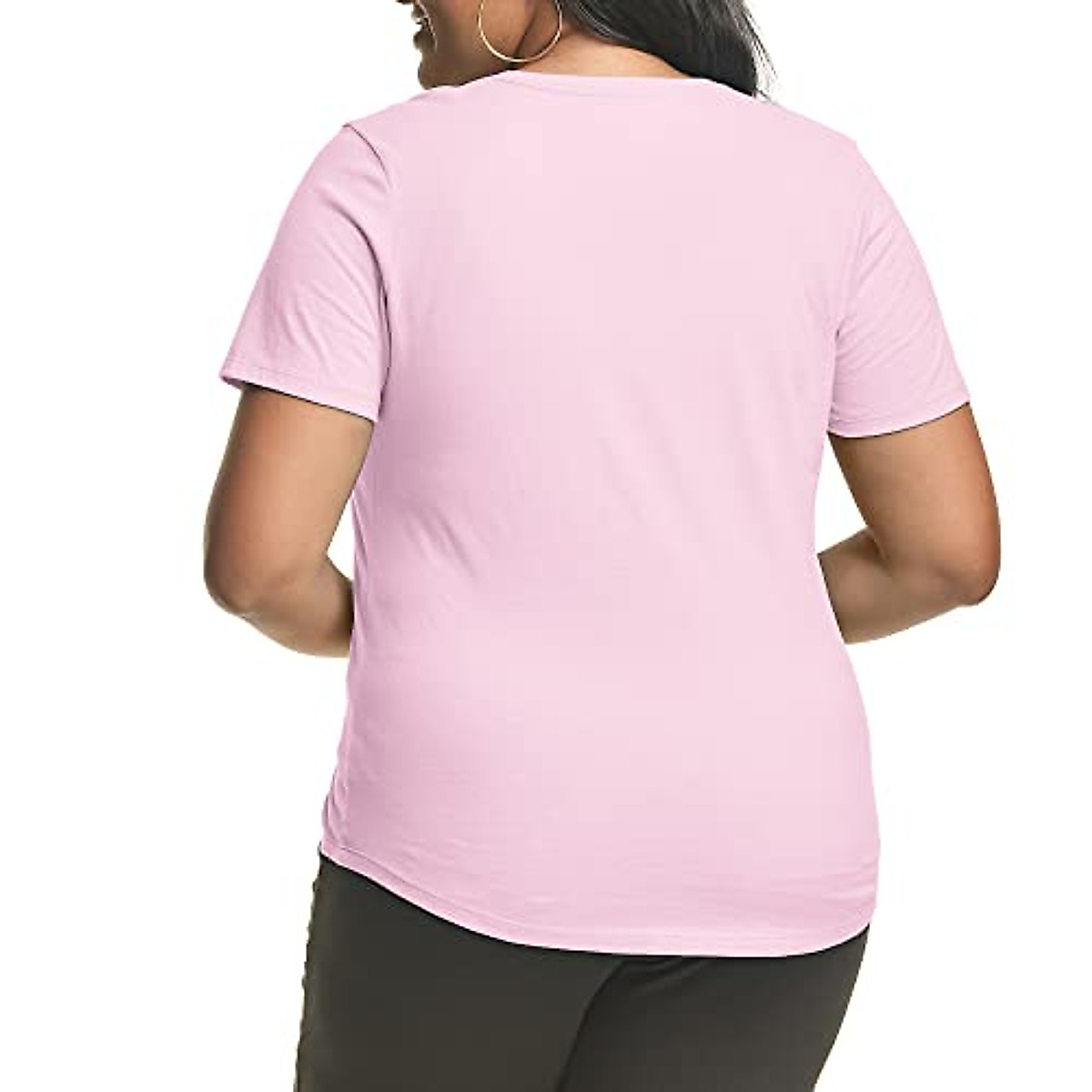 JUST MY SIZE womens Short Sleeve V-neck Tee fashion t shirts, Paleo Pink, 4X US
