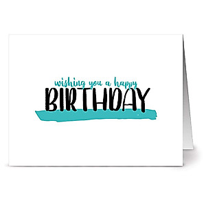 Happy Birthday Cards Bulk Assortment – 72 Pack – Teal Script Birthday – 6 Unique Designs – AQUA BLUE ENVELOPES INCLUDED – Birthday Greeting Cards – Glossy Cover Blank Inside – By Note Card Café