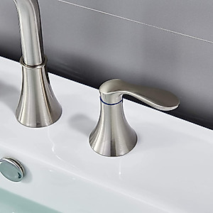 Friho Modern 2 Handle 3 Hole Brushed Nickel Widespread Bathroom Faucet, 8 inch Lavatory Vanity Swivel Spout Bathroom Sink Faucet with Water Supply Hoses and Pop Up Drain