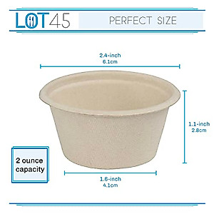 Lot45 Sustainable Small Paper Portion Cups - 2oz Condiment Container Paper Souffle Cups, 200ct Disposable Medicine Cups