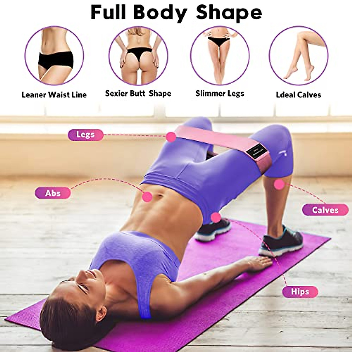 Renoj Resistance Bands, Exercise Workout Bands, Yoga Straps for Women and Men, 5 Sets of Stretch Bands for Booty Legs, Pilates Flexbands