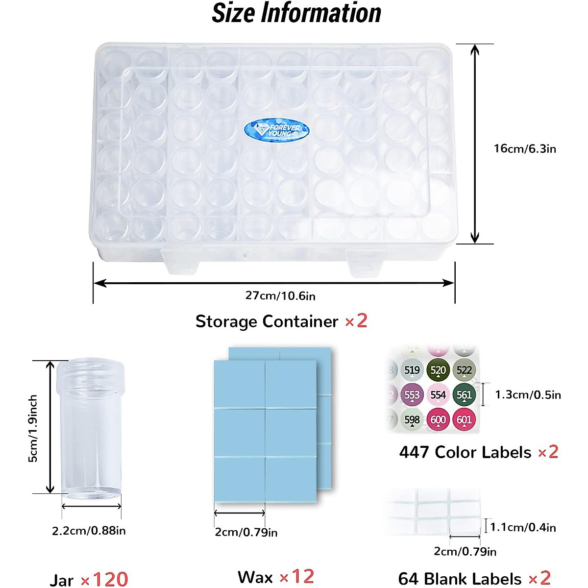 Diamond Painting Storage Containers, 2 Packs 60 Jars Bead Organizer and Diamond Painting Labels, Bead Organizers and Storage for Diamond Painting Accessories, Diamond Art Storage, Diamond Dots Storage