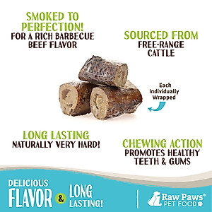 Raw Paws Smoked Beef Marrow Bones for Dogs, 3-inch, 8-ct - Packed in USA - Beef Bones for Dogs - Grass Fed Bone Marrow Treats for Dogs - Dog Chew Bones for Aggressive Chewers - Dog Marrow Bone Treats