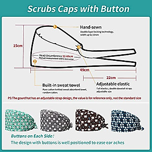 VIAOLI Dental Scrub Caps Women with Buttons Dentist Hat Working Cap Scrub Caps Nurses Hair Cover Cotton Doctor Hats