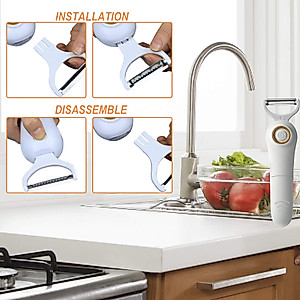 Electric Fruit Vegetable Peeler, Handheld Potato Peeler Pro Set, Kitchen Peeler Slicer with 3 Interchangeable Blades for Apple Potato Carrot Cucumber