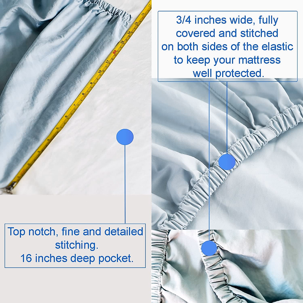 The Cotton & Silk 100% Luxury Long-Staple Cotton Fitted Sheet – 5-Star Hotel Quality Bed Sheet, Soft, Breathable & Durable – Full/Double (54 x 75 + 16"), Misty Blue, 300TC, Deep Pocket with Elastic