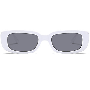 aisswzber Vintage Rectangle Sunglasses for Women Men 90s Fashion Narrow Square Frame Eyewear UV400 Protection