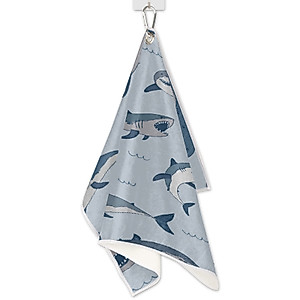 Funky Qiu Golf Towel Ocean Sea Shark Pattern,Golf Towel for Bag Quick Dry Microfiber Golf Accessories for Yoga,Gym,Workout,Fitness,15" x 24"