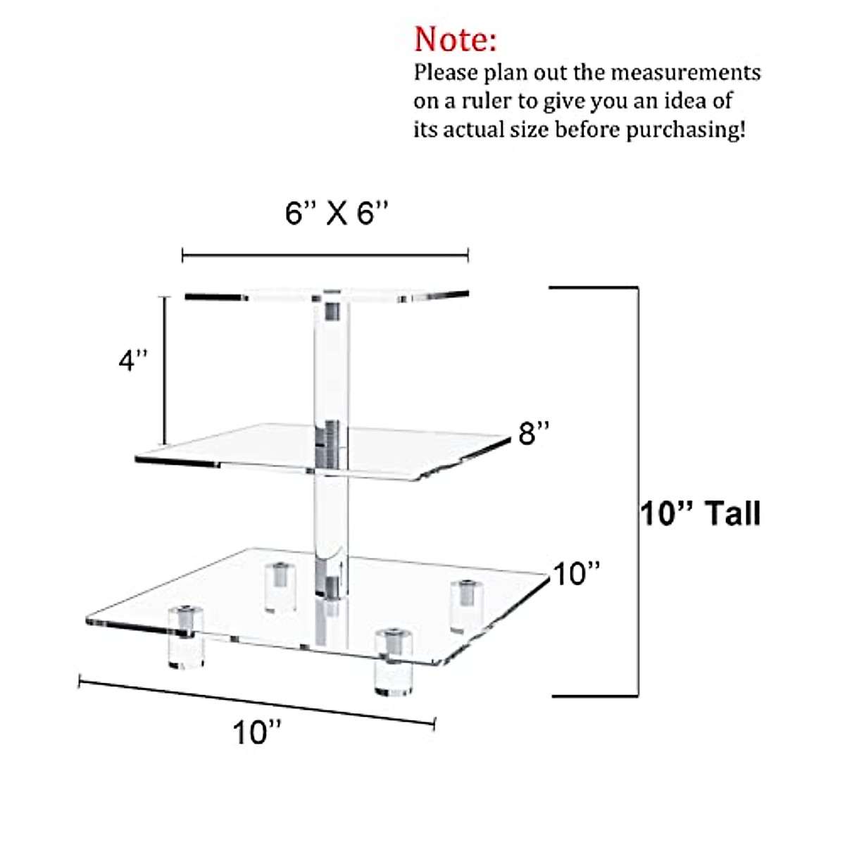 Jusalpha® 3 Tier Strong Acrylic Square Cupcake Stand, Dessert Display Tower (Clear, 1)