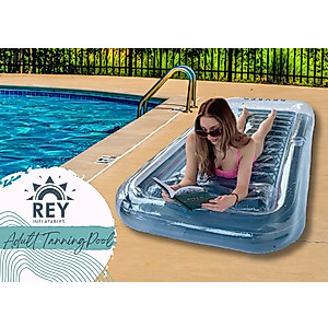 Inflatable Adult Tanning Pool I Suntan Tub – Outdoor Lounge Kiddie Blow Up Blowup One Person Personal and Float for Relaxation Sunbathing l Reybed (Blue)