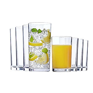 US Acrylic Classic Clear Plastic Reusable Drinking Glasses (Set of 8) 9oz Juice & 16oz Water Cups | BPA-Free Tumblers, Made in USA | Top-Rack Dishwasher Safe
