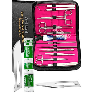 New Premium Stainless Steel Biology Lab/Anatomy/Medical Student Dissection Kit Set - Scalpel Knife Handle,Blades, Forceps, Scissors and Tweezers- Student Use and Veterinary (Set of 27 Each)