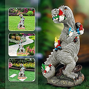 M.A.K Dinosaur Eating Gnomes Garden Decor, Art for Garden Decor, Outdoor Statue for Patio, Lawn, Yard Art Decoration, Housewarming Garden Gift