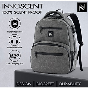 INNOSCENT Mini Smell Proof Backpack With Lock For Men/Women USB & Headphone Port (Light Grey)