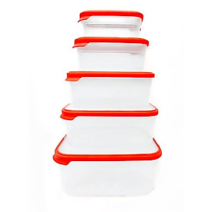 HELSIM Red 10-Piece Containers Set with Lids for Storage, Lunch, and Meal Prep, Dishwasher & Microwave Safe