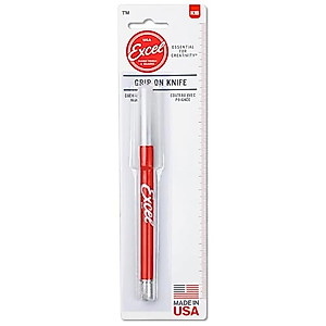 Excel Blades Soft Grip Craft Knife Set, Soft Grip Fine Point Angled Blades for Precision Cutting & Trimming, Multi-Purpose Hobby, Scrapbooking, Crafting Tools, Red, 1-Pack With 15 Replacement Blades