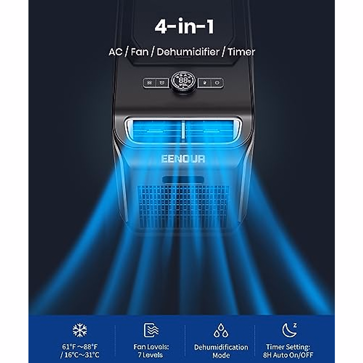 EENOUR PA600 Portable Air Conditioners, 6000BTU Fast Cooling AC with 7 Fan Level, Dehumidifier & Sleep Modes, 8H Timer, Remote Control, 48V DC for Truck Van Life Camping Room, Off-grid and Power Outages