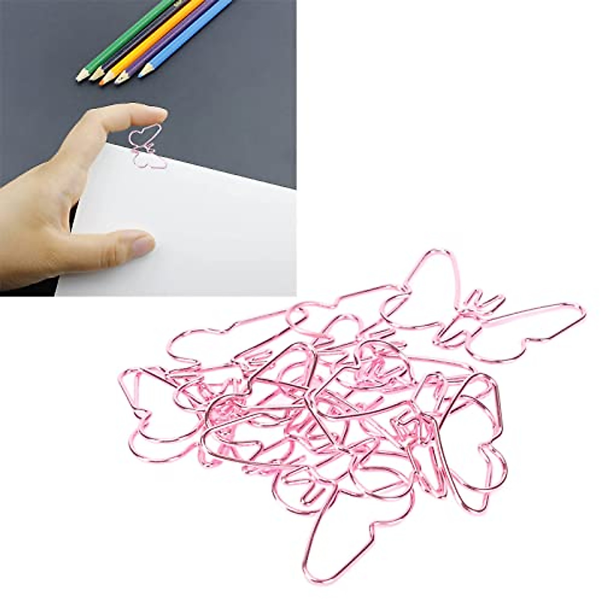 Pssopp 100Pcs Cute Paper Clips, Pink Butterflies Shape Electroplating Process Bookmark Clips for File Classification