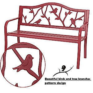 MFSTUDIO 50" Outdoor Garden Bench,Steel Metal Frame Patio Park Bench with Bird Pattern Backrest for Porch,Backyard,Lawn