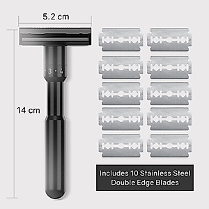 Safety Razor, Double Edge Razor - Adjustable Double Edge Safety Razor, Safety Razors for Men - Men's Safety Shaving Razors with 10 Stainless Steel Safety Razor Blade, Blades for Men, Gifts for Men