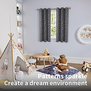 BGment Kids Curtains for Nursery, Star and Moon Blackout Curtains for Boys Girls Bedroom 63 Inch Length, Room Darkening Thermal Insulated Grommet Curtains for Baby, Dark Grey, 2 Panels of 42 x 63 Inch